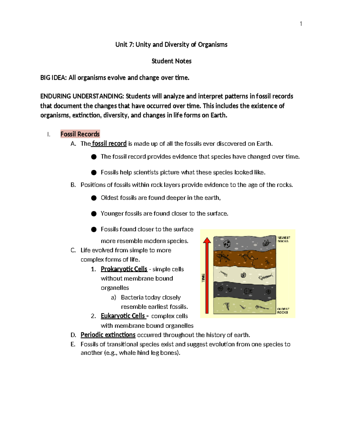 LS7 Unity and Diversity of Organisms Student Notes - Unit 7: Unity and ...
