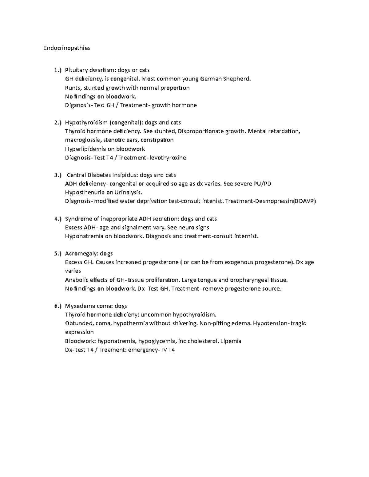 Endocrinopathies - Class notes - Endocrinopathies 1.) Pituitary ...