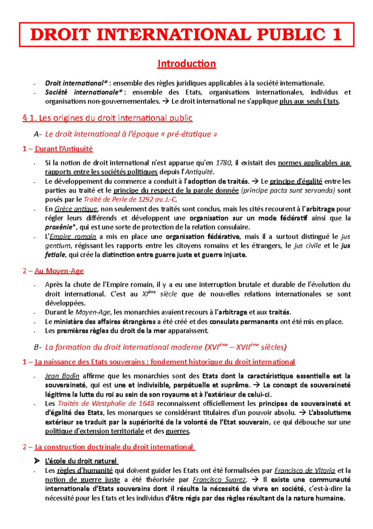 Fiches - Droit international public 1 - DROIT INTERNATIONAL PUBLIC 1 Introduction Droit ...