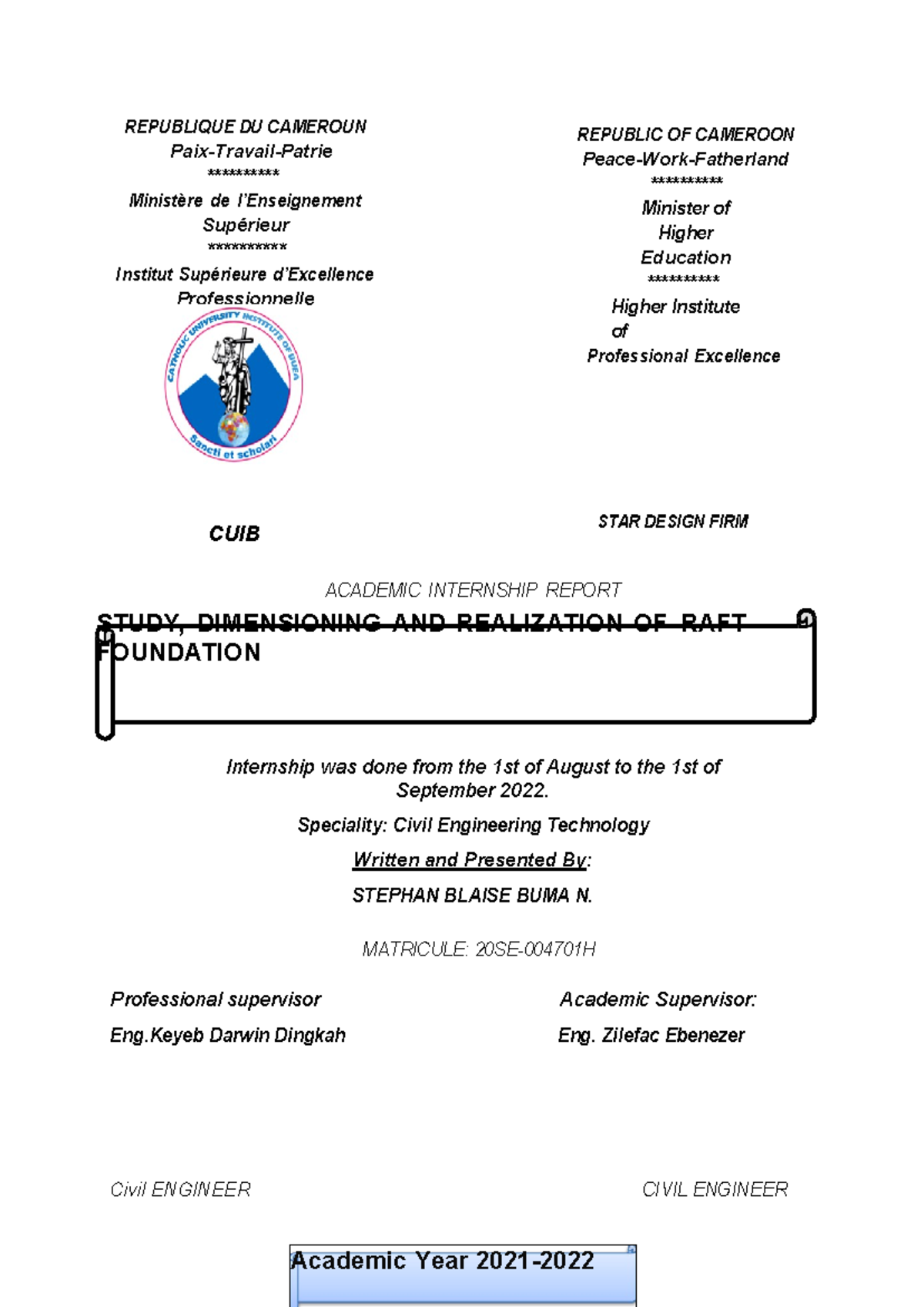 HND Report - Copy - STUDY, DIMENSIONING AND REALIZATION OF RAFT ...