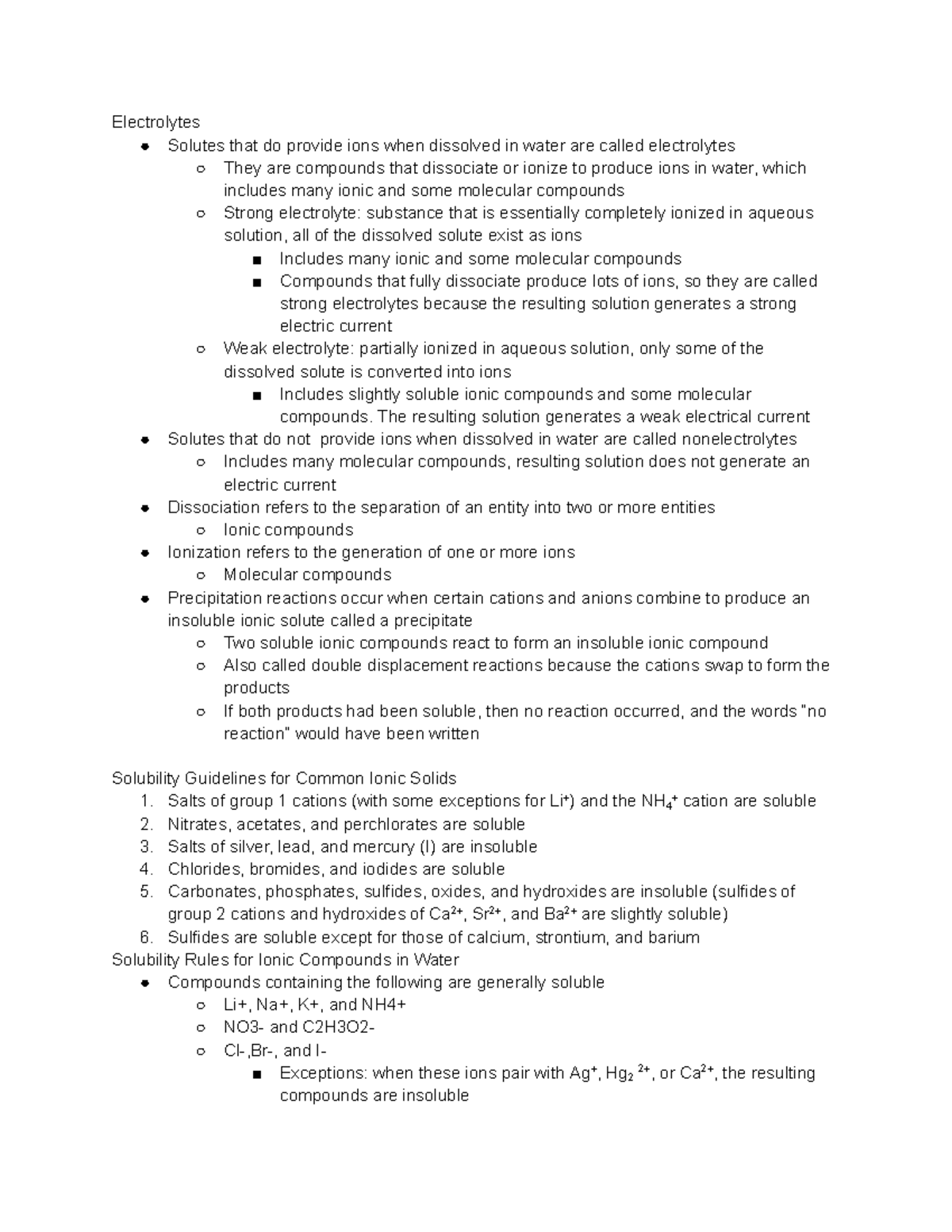 CHEM Study Guide - Electrolytes Solutes that do provide ions when ...