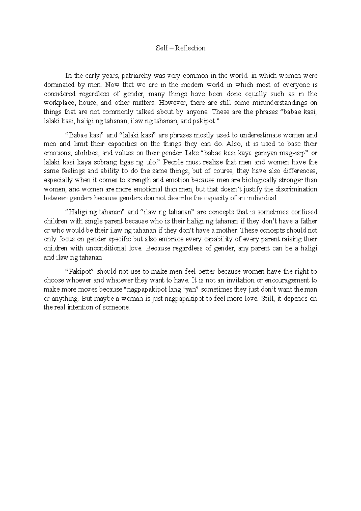 Gensoc - gender and society - Self – Reflection In the early years ...