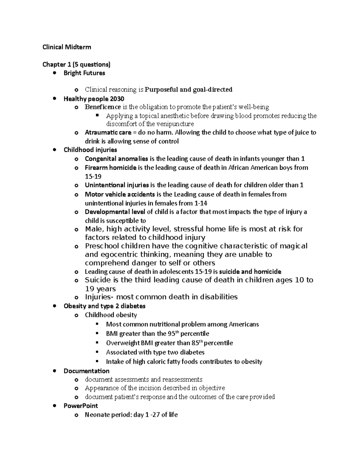 Peds Clinical Midterm - Pediatric Nursing care study guides - Clinical ...