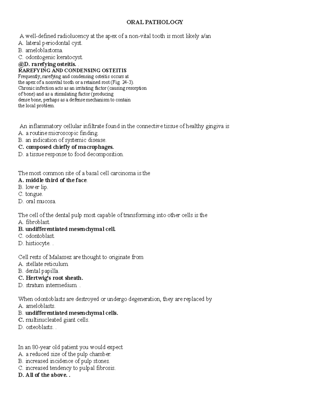 Some-Oral-Pathology - DUTY - ORAL PATHOLOGY A well-defined radiolucency ...