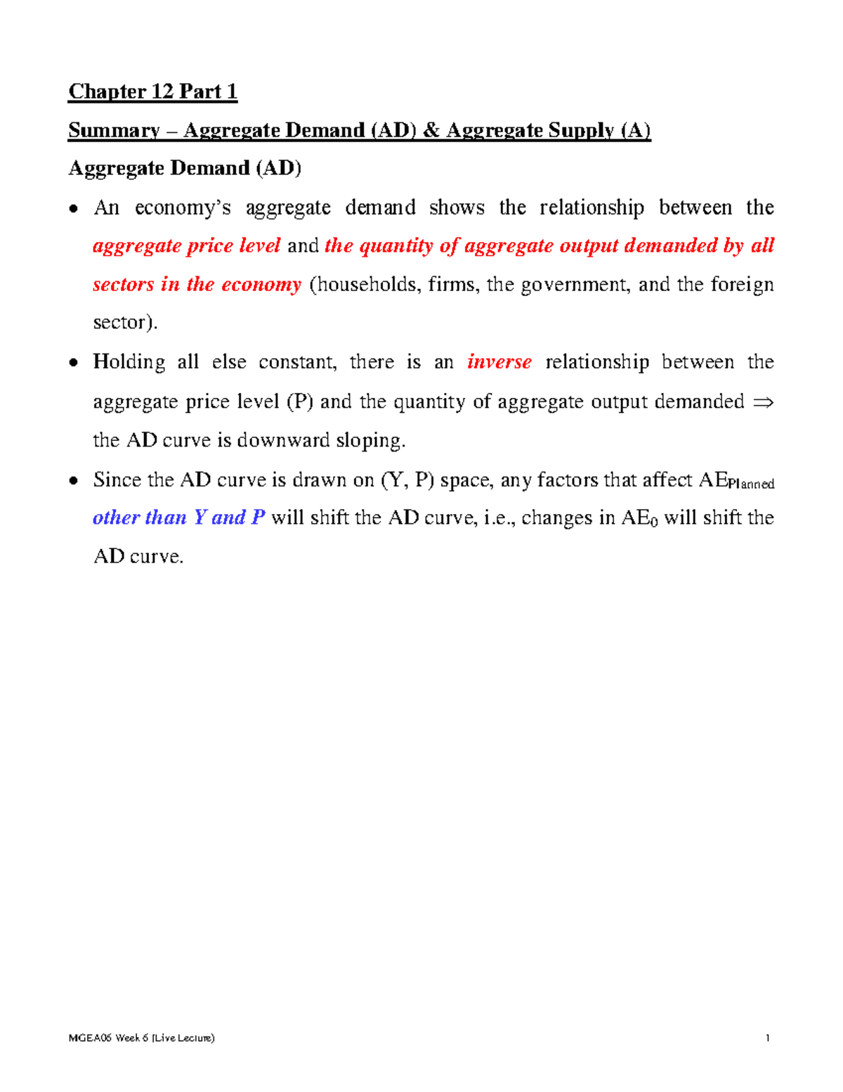 MGEA06 Week 6 - AS-AD Model (Part 1) (Problems) - Chapter 12 Part 1 ...
