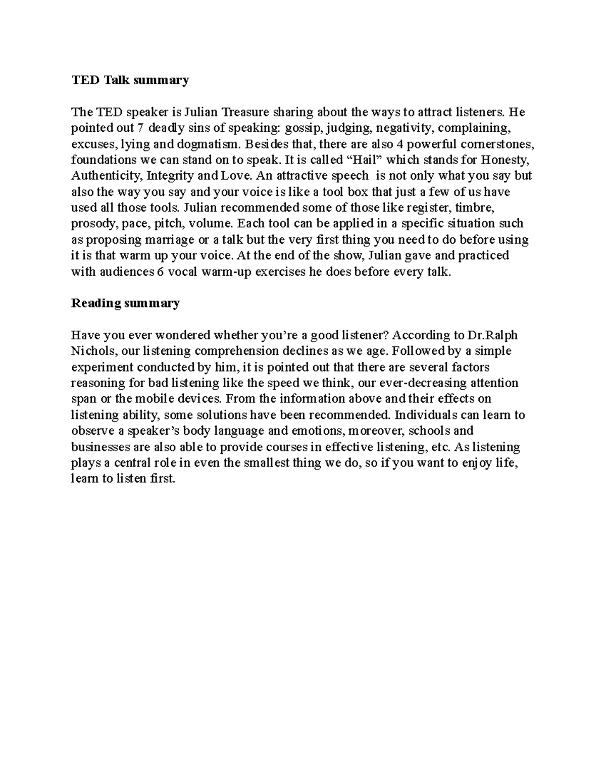 Unit 10 summary - fegreegr - TED Talk summary The TED speaker is Julian ...