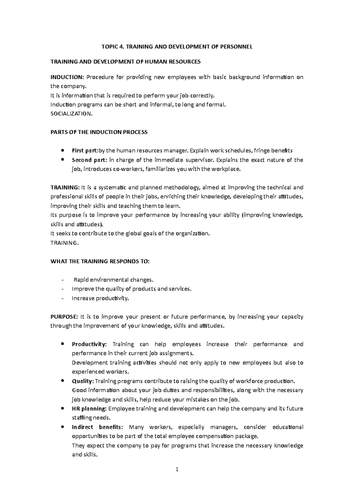 Lesson Unit 1 Human Resources Management - TOPIC 4. TRAINING AND ...