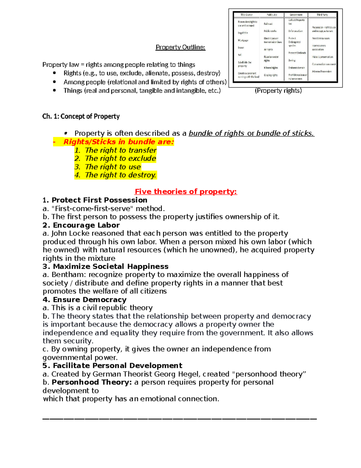 Property Outline - Property Outline: Property law = rights among people ...