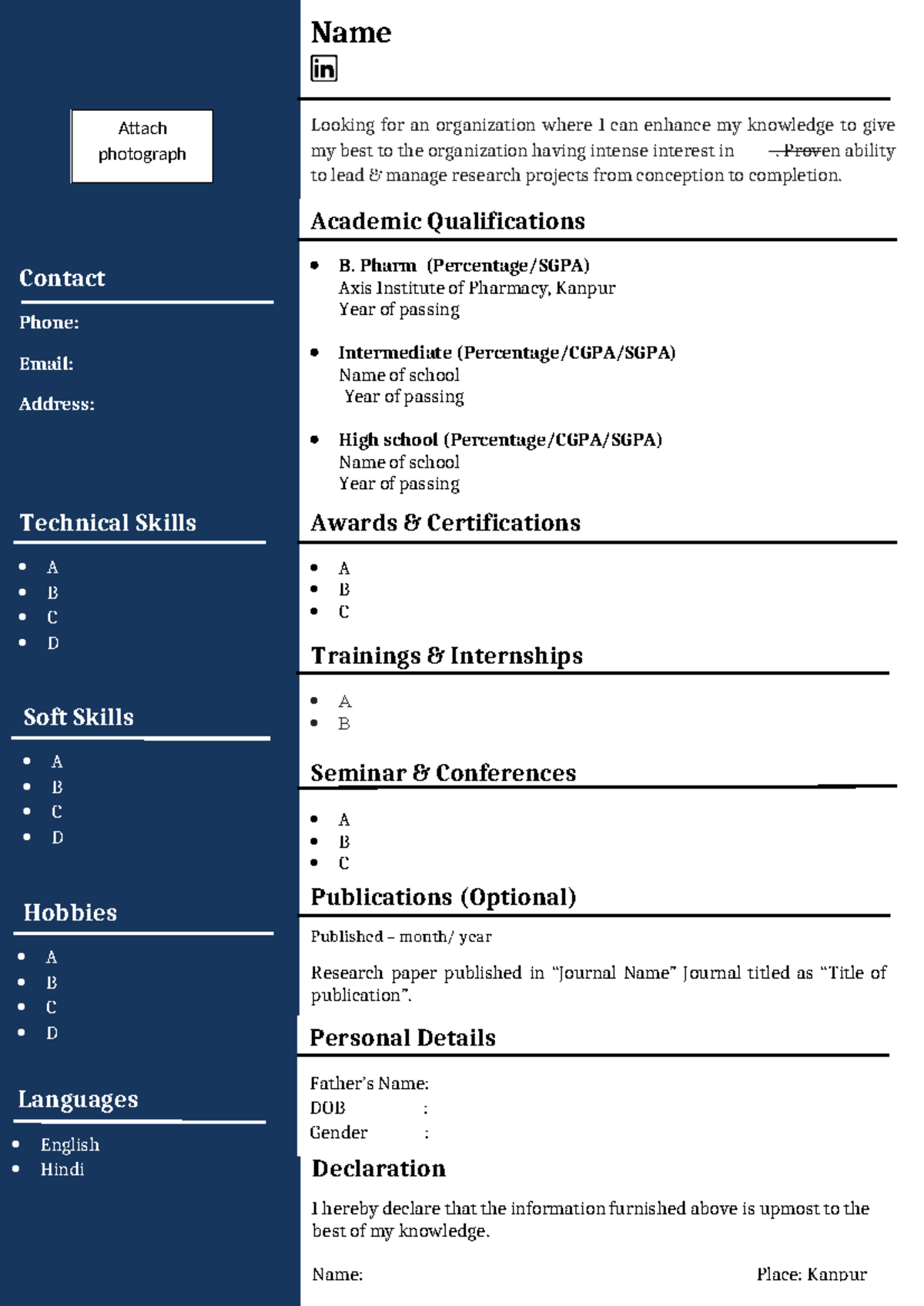 Resume template- AIP - Name Looking for an organization where I can ...