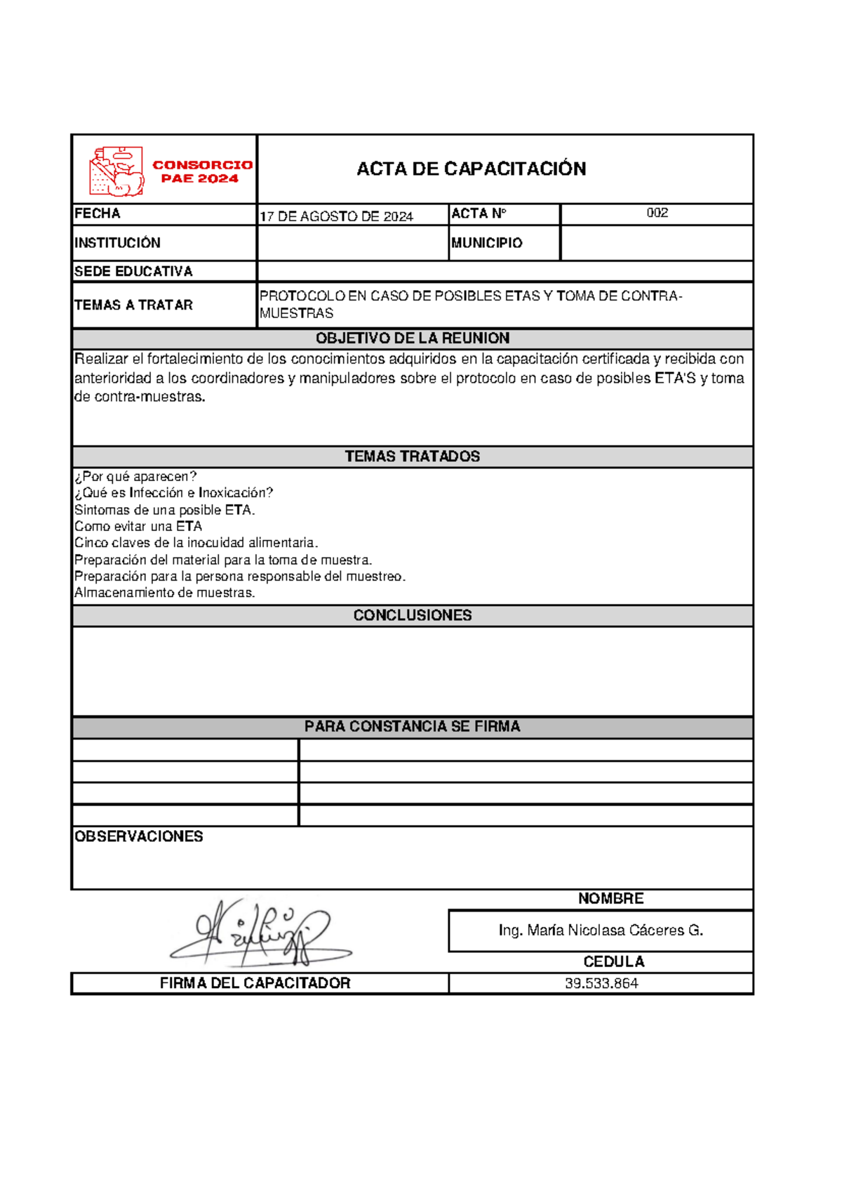 ACTA 002 ETAS Capacitación - FECHA ACTA N° 002 INSTITUCIÓN MUNICIPIO SEDE EDUCATIVA TEMAS A ...