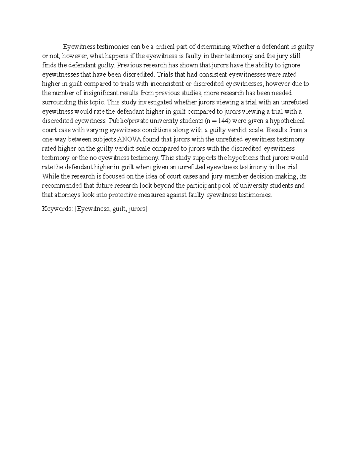 Abstract Example - Eyewitness testimonies can be a critical part of ...