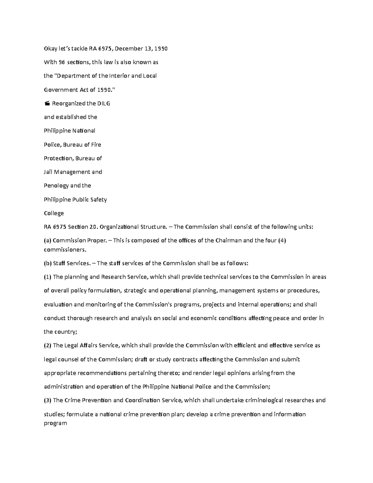 Lecture Notes LEA7 - Okay let’s tackle RA 6975, December 13, 1990 With ...