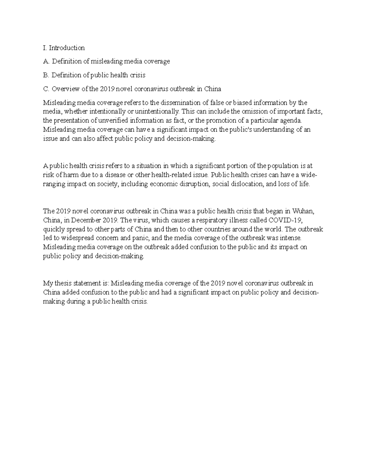 Misleading media coverage 1 - I. Introduction A. Definition of ...