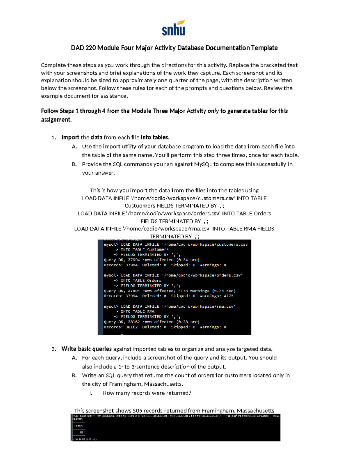 DAD 220 Module Four Major Activity Database Documentation Finished ...