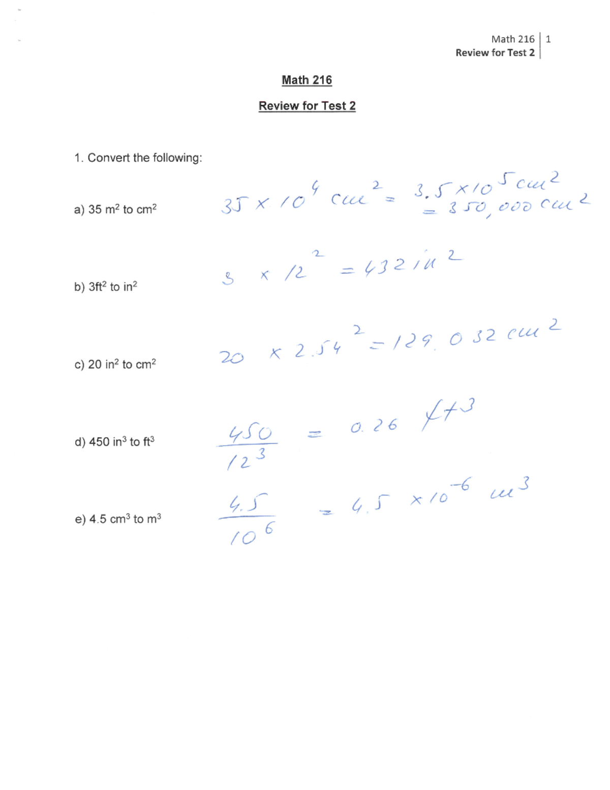 MATHS 216 - Review for Test 2 Solutions - 216 - Studocu