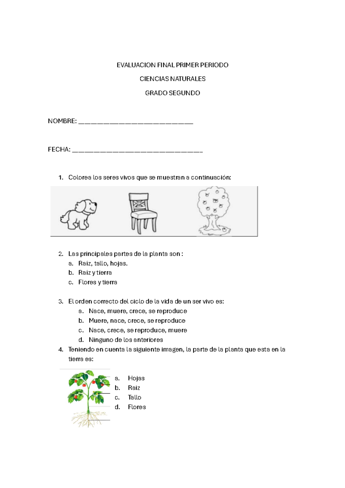 Naturales 2 - EVALUACION FINAL PRIMER PERIODO CIENCIAS NATURALES GRADO ...