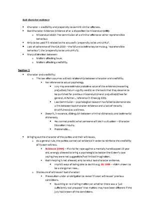 BAD Character Evidence - BAD CHARACTER EVIDENCE Issue: Relates to the ...