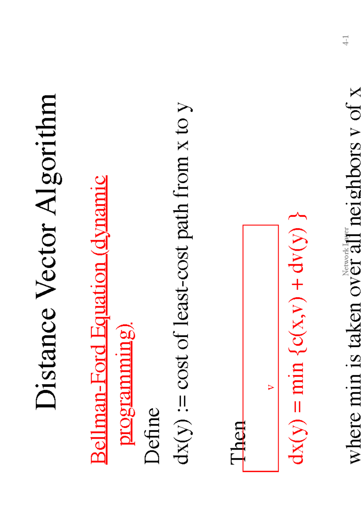 Lecture 15 - Network Layer Distance Vector Algorithm Bellman-Ford ...