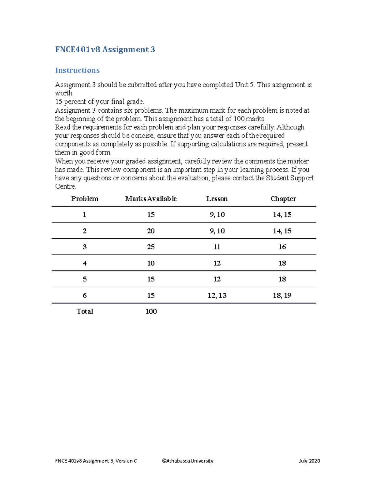 FNCE401v8 Assignment 3 C - FNCE401v8 Assignment 3 Instructions Assignment 3 should be submitted ...