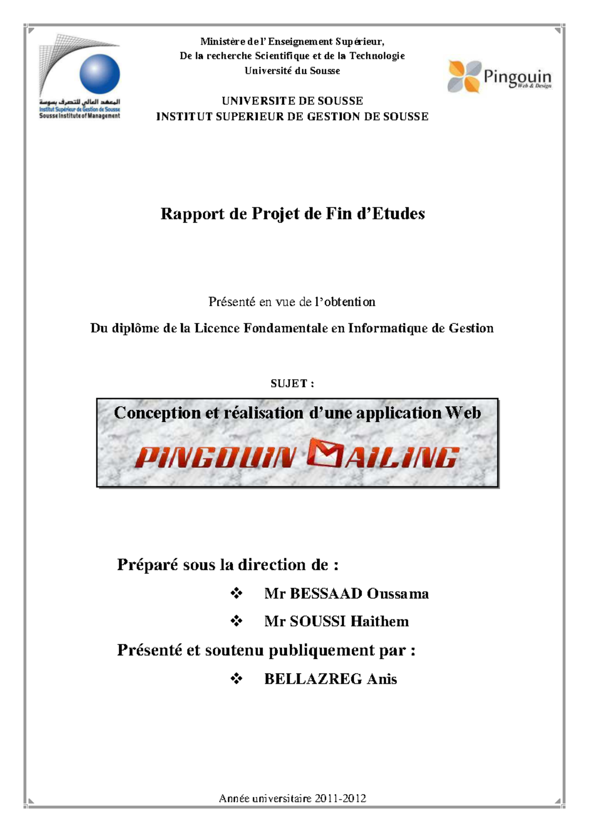 Rapport de Projet de Fin d Etudes Concept - Ministère de l’Enseignement ...