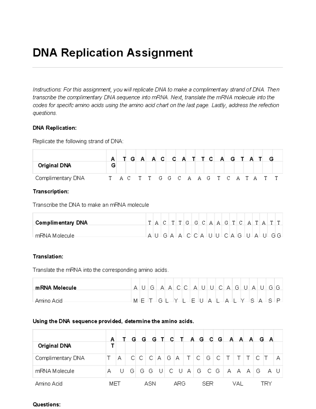 Biology - trrrrr - DNA Replication Assignment Instructions: For this ...