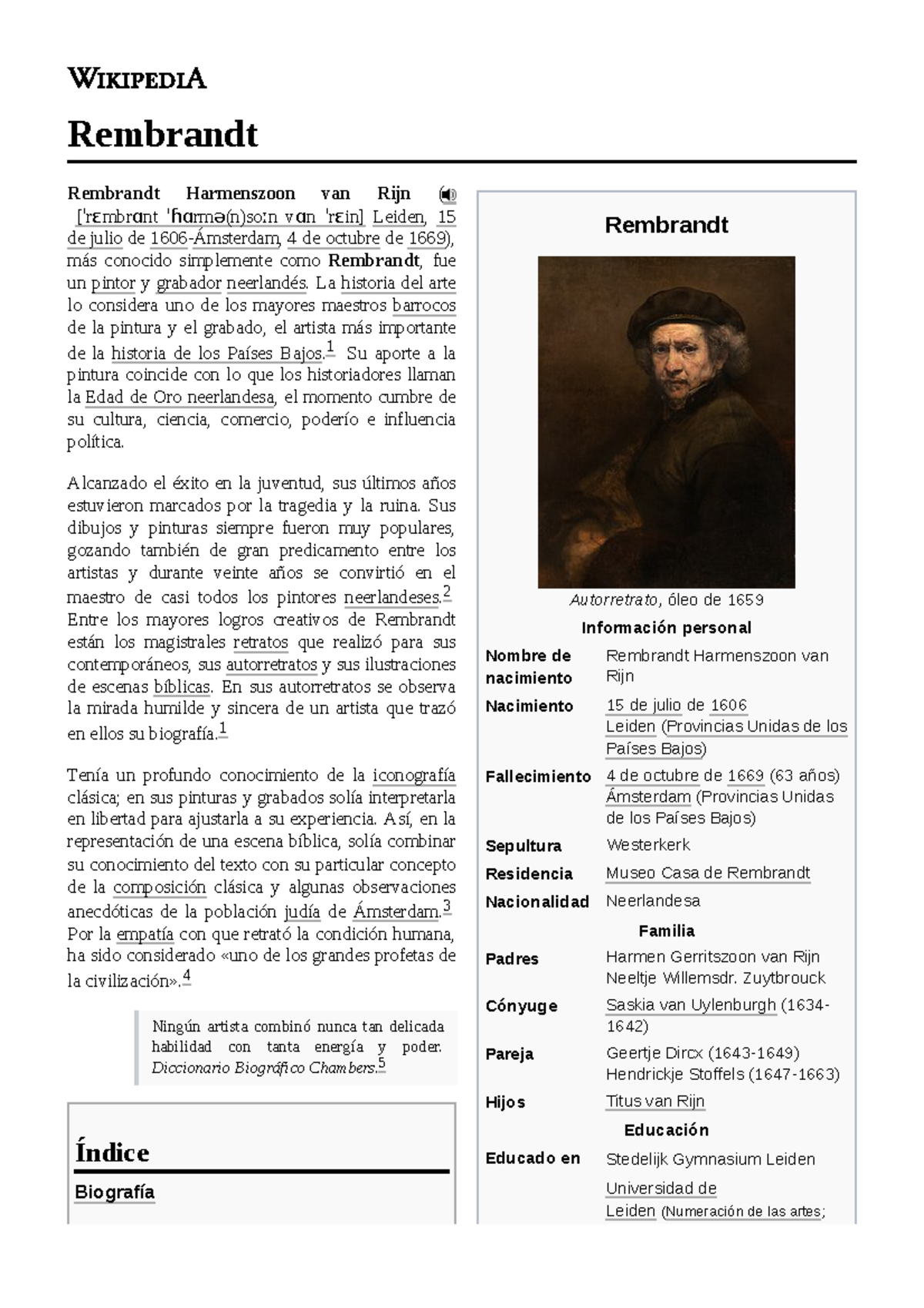 Rembrandt - importante - Rembrandt Autorretrato , óleo de 1659 ...
