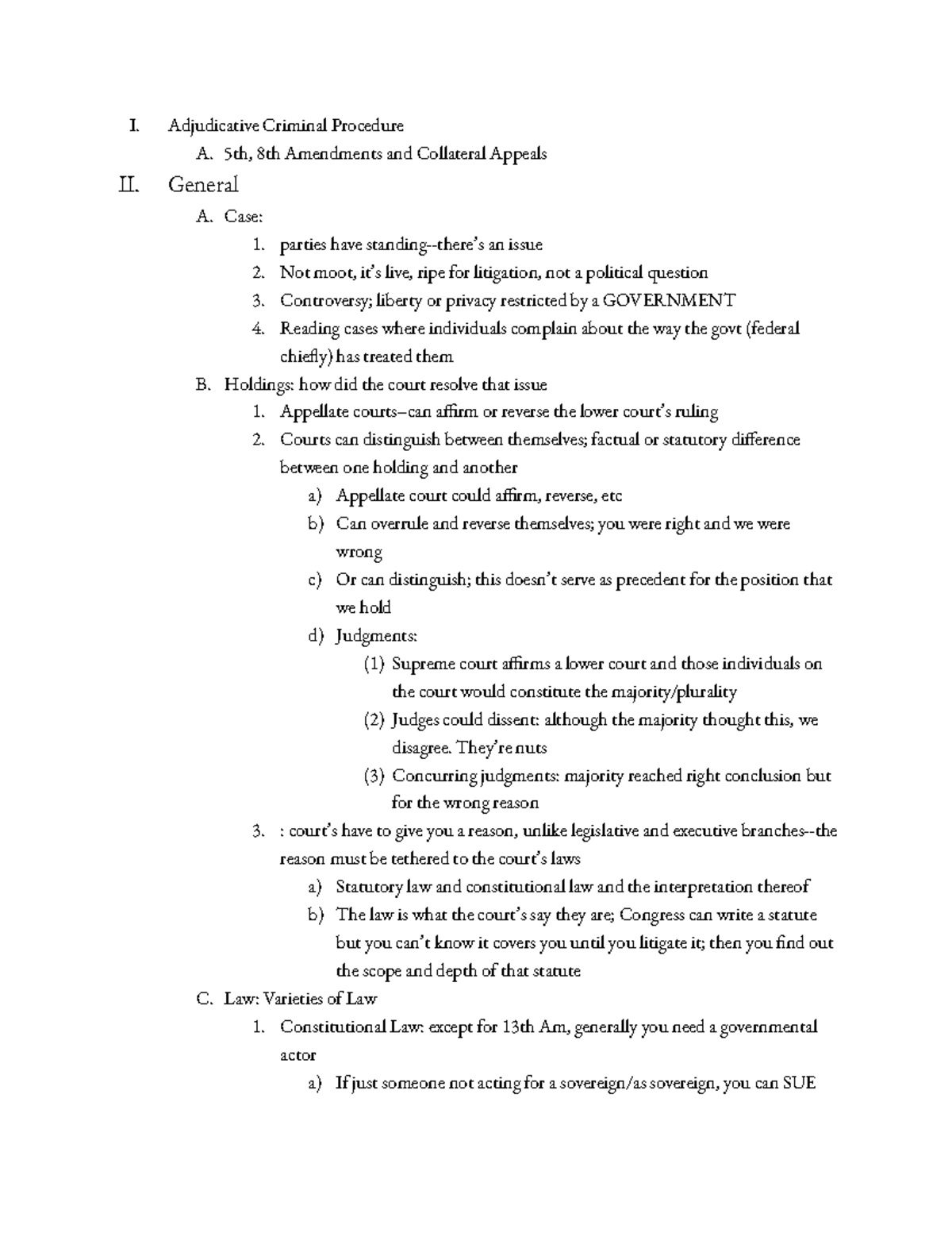 Judicial Process Term One - I. Adjudicative Criminal Procedure A. 5th ...
