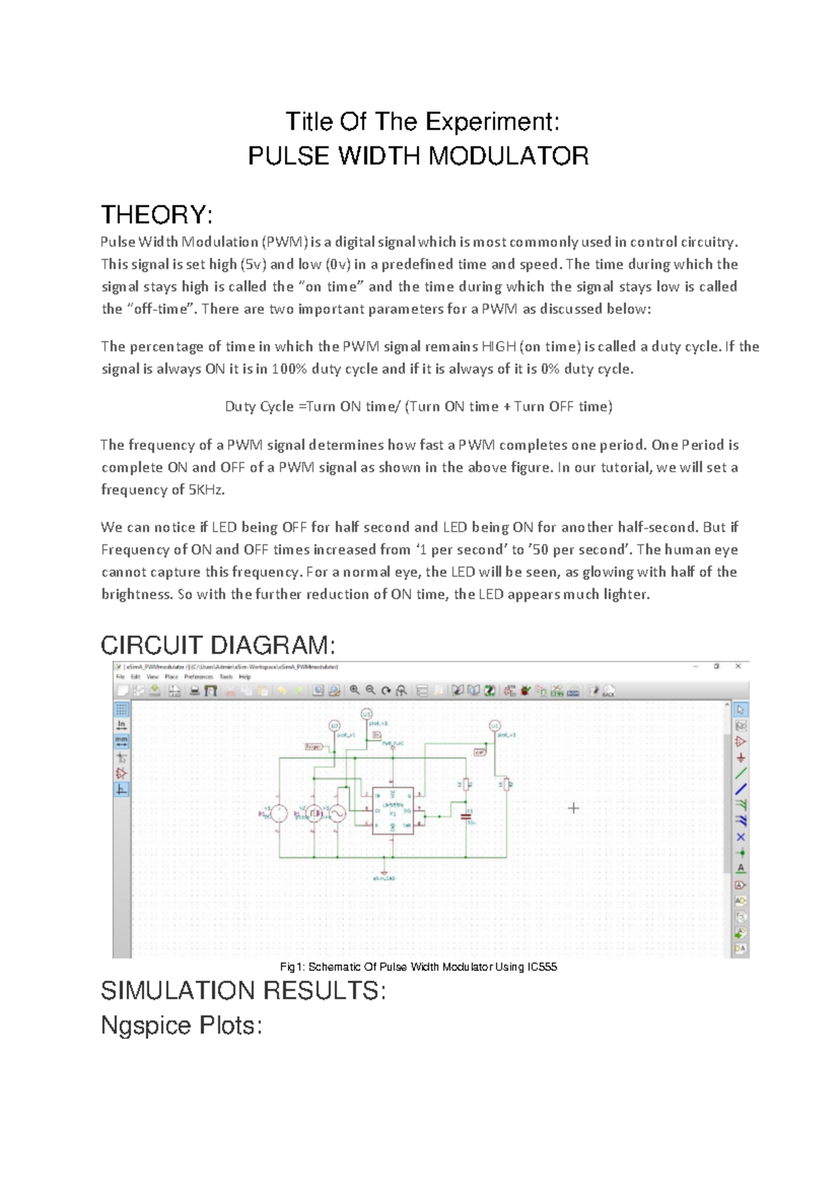 Abstract E Sim A Pwm Modulator Title Of The Experiment Pulse Width Modulator Theory Pulse
