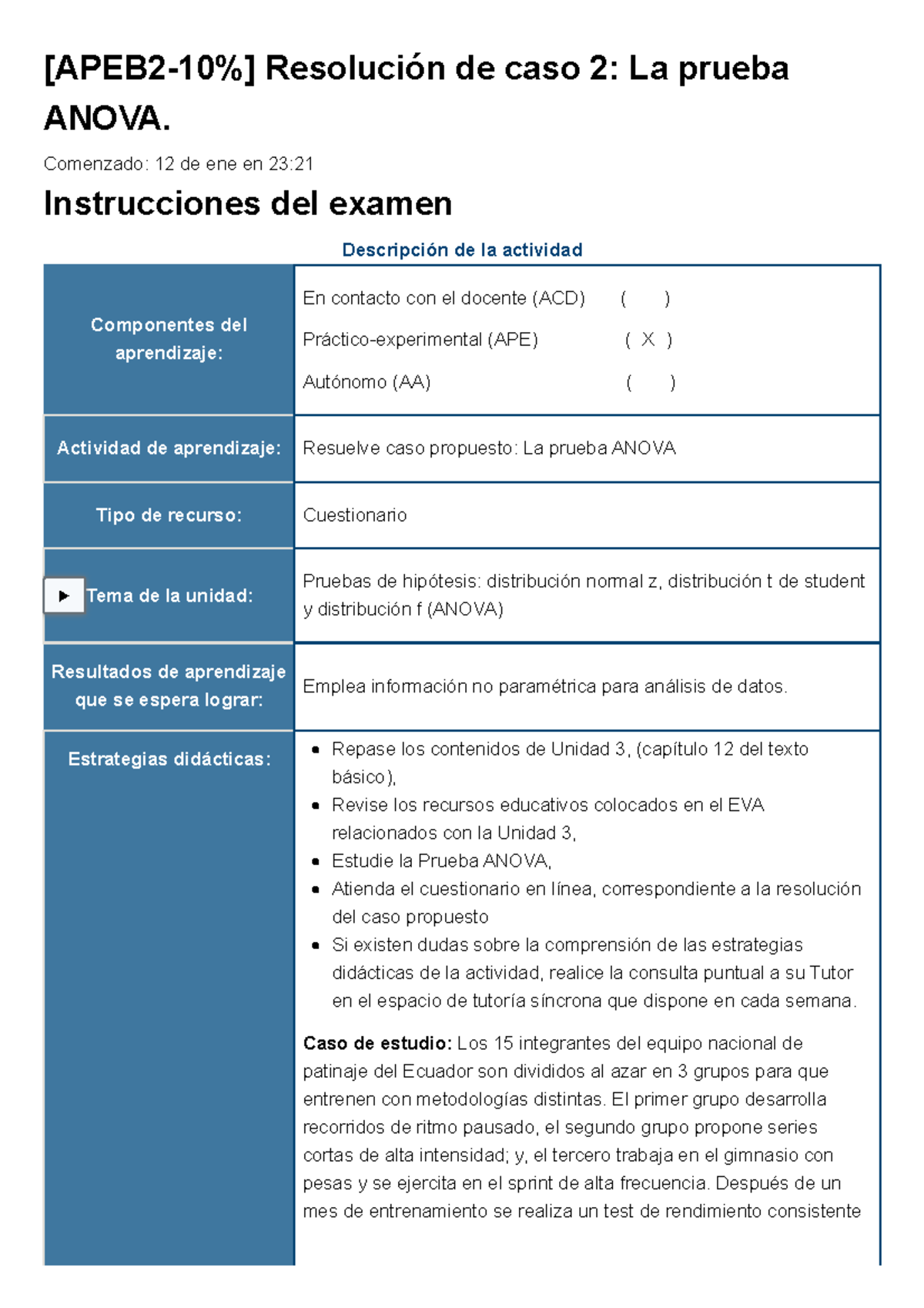 Examen [APEB 2-10%] Resolución de caso 2 La prueba Anova - [APEB2-10%] Resolución de caso 2: La ...