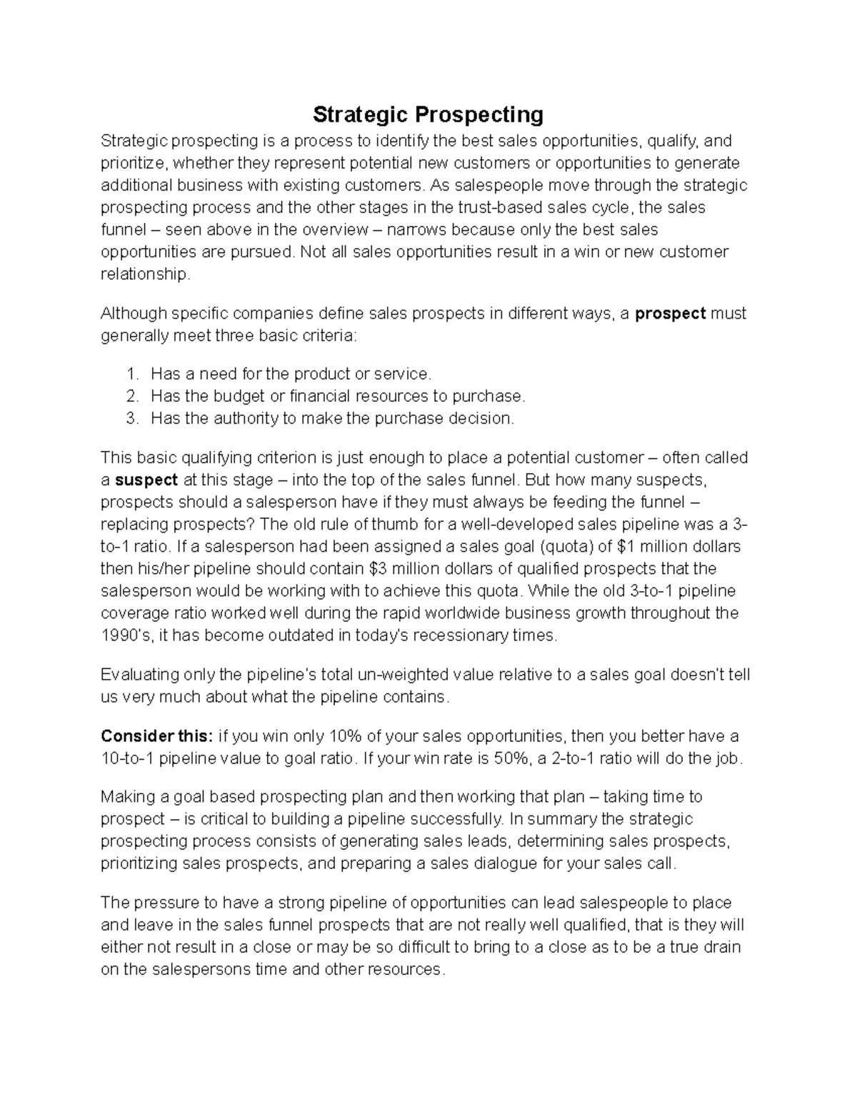 Strategic Prospecting - Strategic Prospecting Strategic prospecting is ...