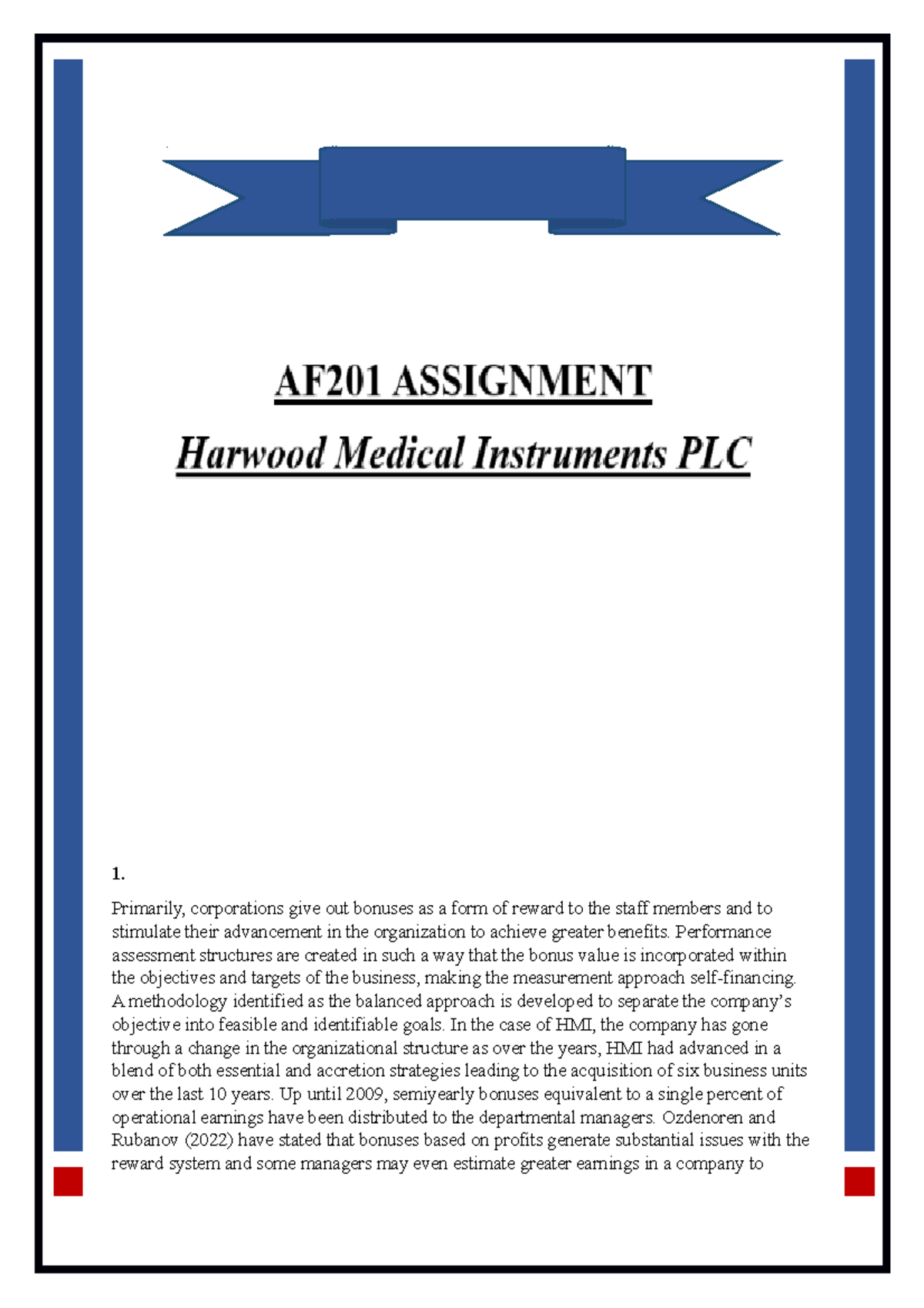 Af201-Assignment - Harwood Medical Instruments - Managerial Accounting ...