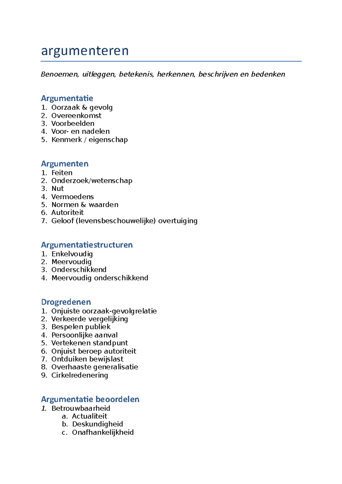 Nederlands samenvatting argumenteren theorie - argumenteren Benoemen ...