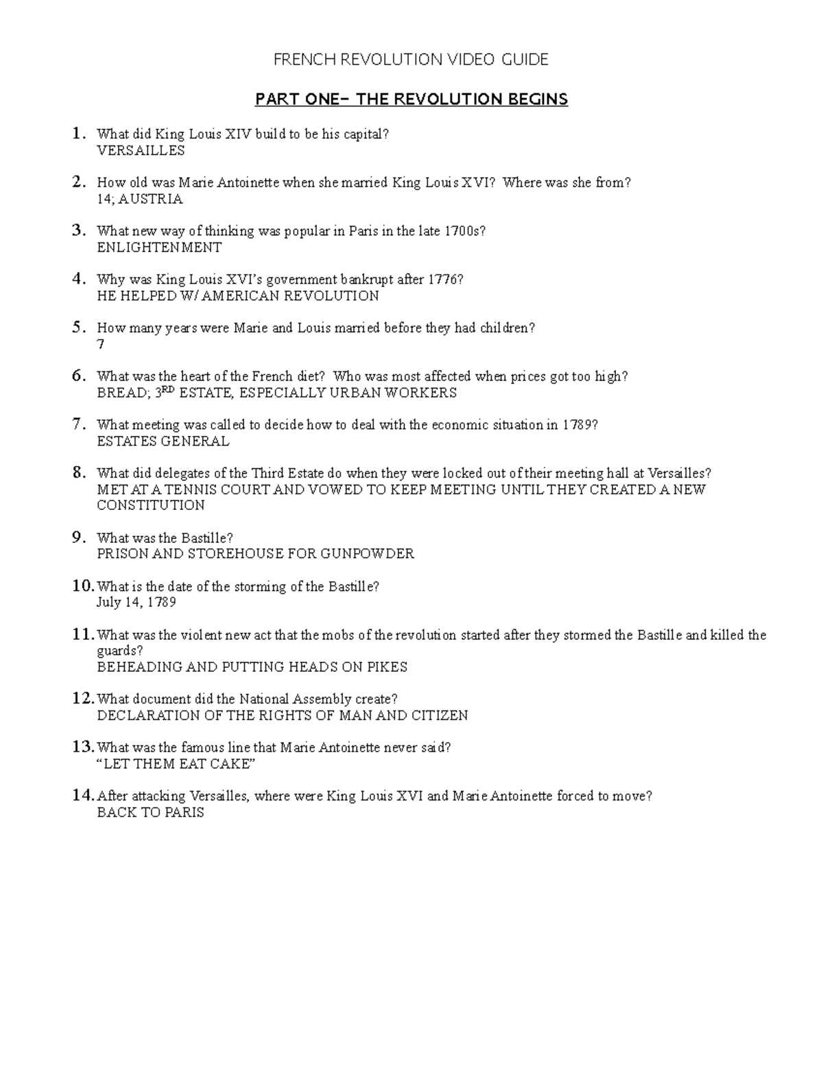 French REV Video Guide Answers- Part 1 & 2 - FRENCH REVOLUTION VIDEO ...