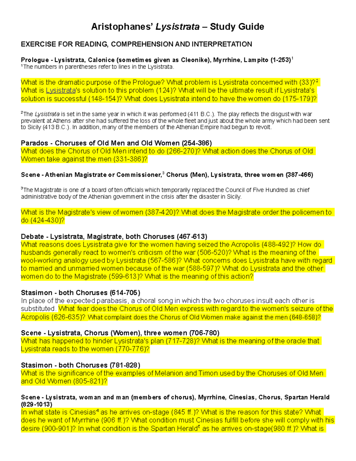 Lysistrata - Study Guide - Aristophanes’ Lysistrata – Study Guide ...