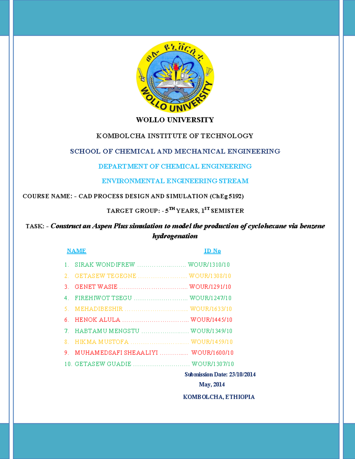 Aspen+ - simulation - WOLLO UNIVERSITY KOMBOLCHA INSTITUTE OF ...