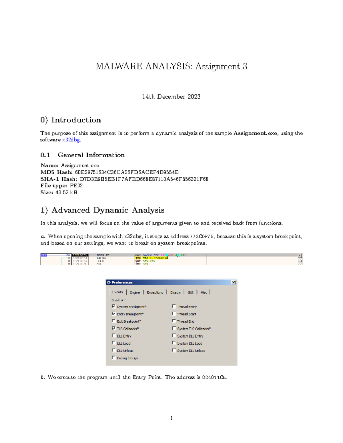 Assignment 3 T748-1 - MALWARE ANALYSIS: Assignment 3 14th December 2023 0) Introduction The ...