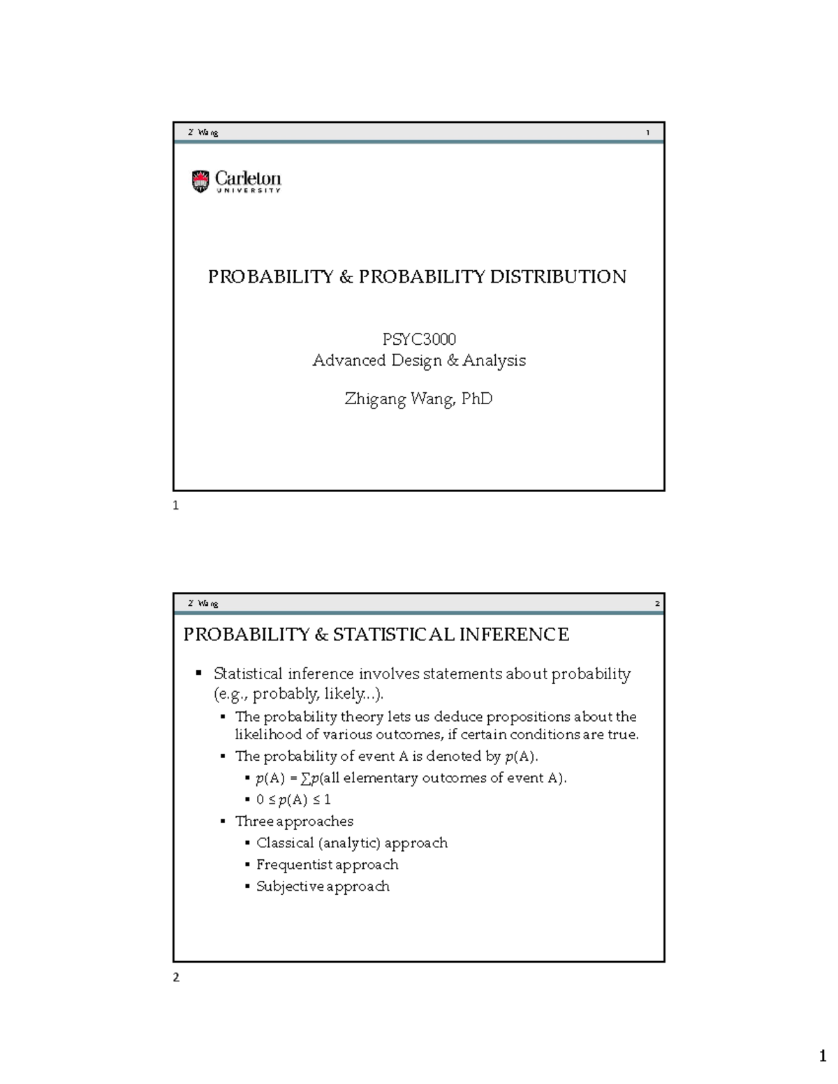 PSYC3000 Probability 2 slides - PROBABILITY & PROBABILITY DISTRIBUTION PSYC Advanced Design ...
