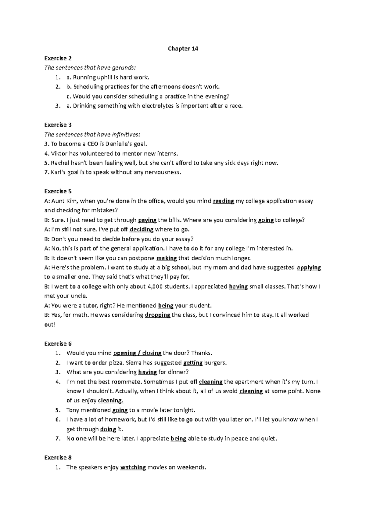 Grammar Chapter 14 Exercises 2-15 - Chapter 14 Exercise 2 The sentences ...