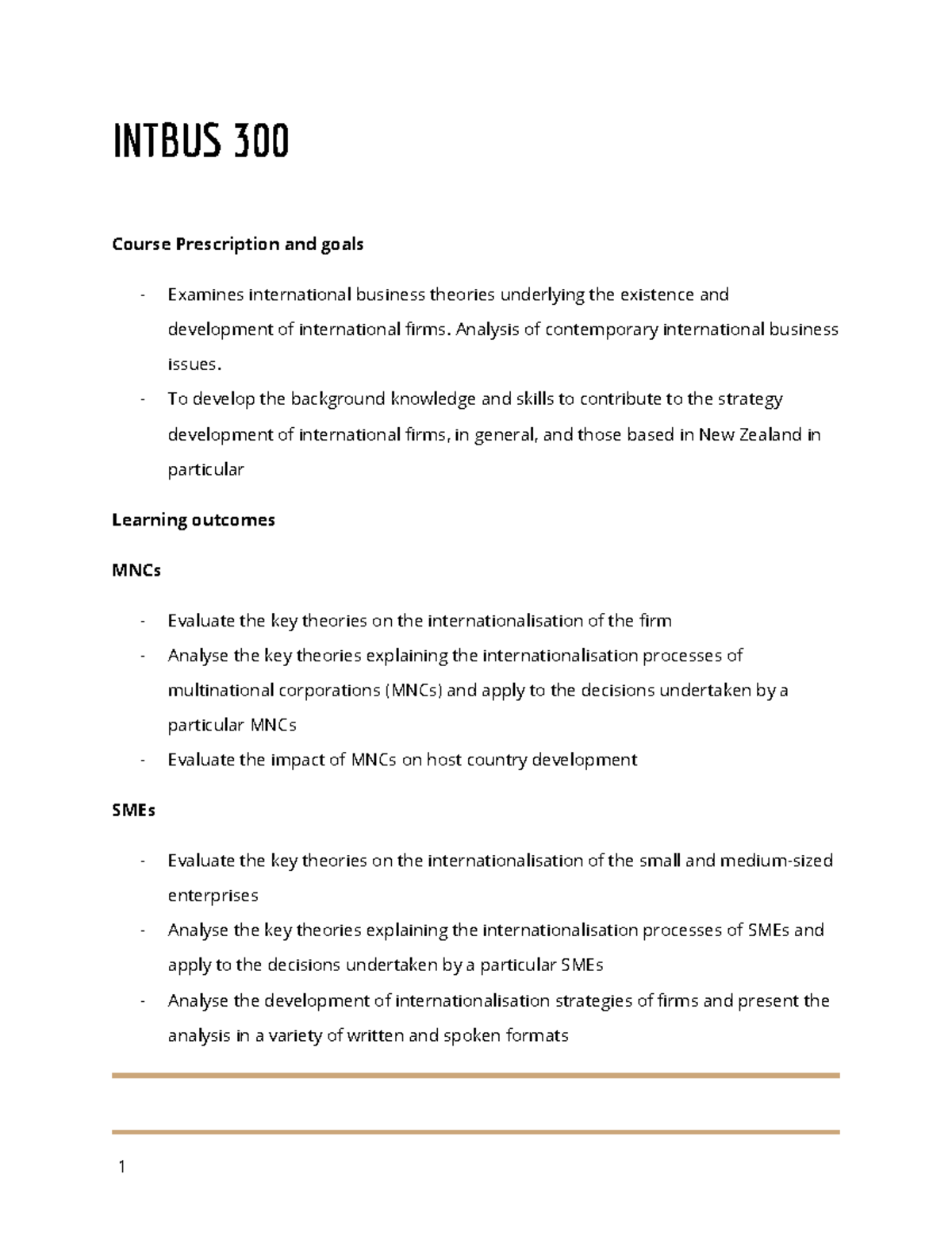 Intbus lecture 300 Notes 2020 - INTBUS 300 Course Prescription and ...