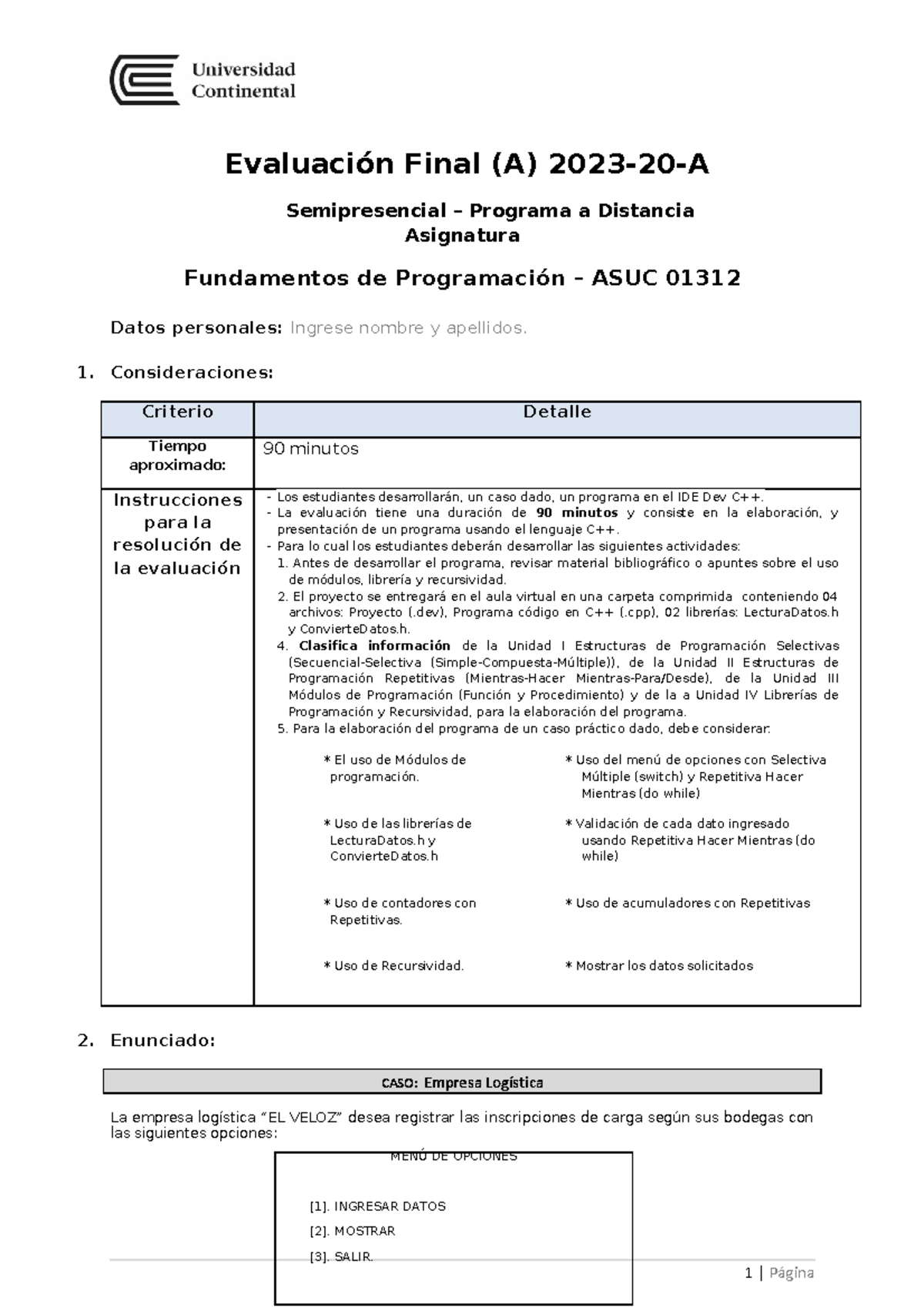 Examen Final 2023-20 (1) - Evaluación Final (A) 2023-20-A Semipresencial – Programa a Distancia ...