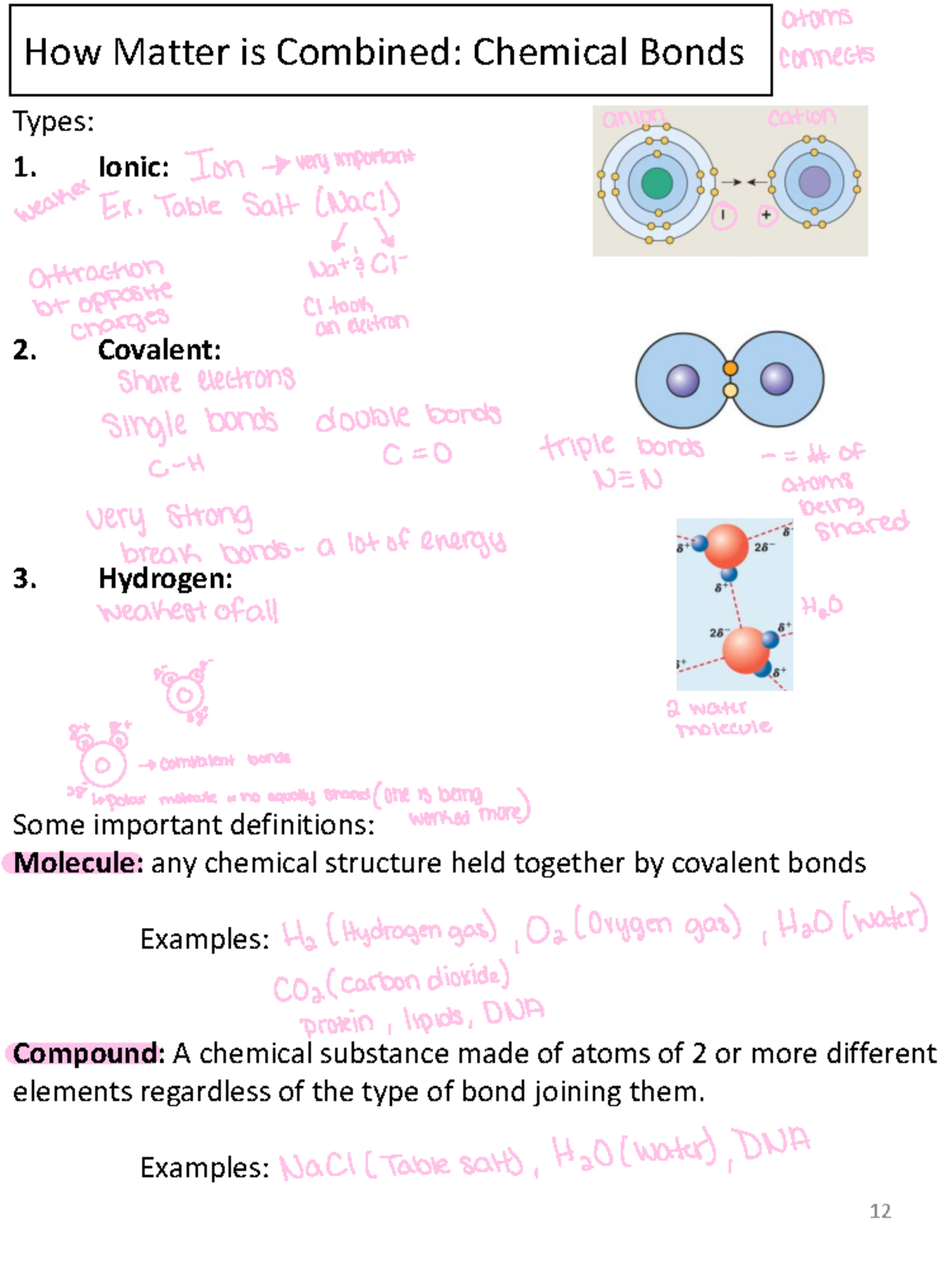 Chapter 2 - Notes - How Matter is Combined: Chemical Bonds Types: 1 ...