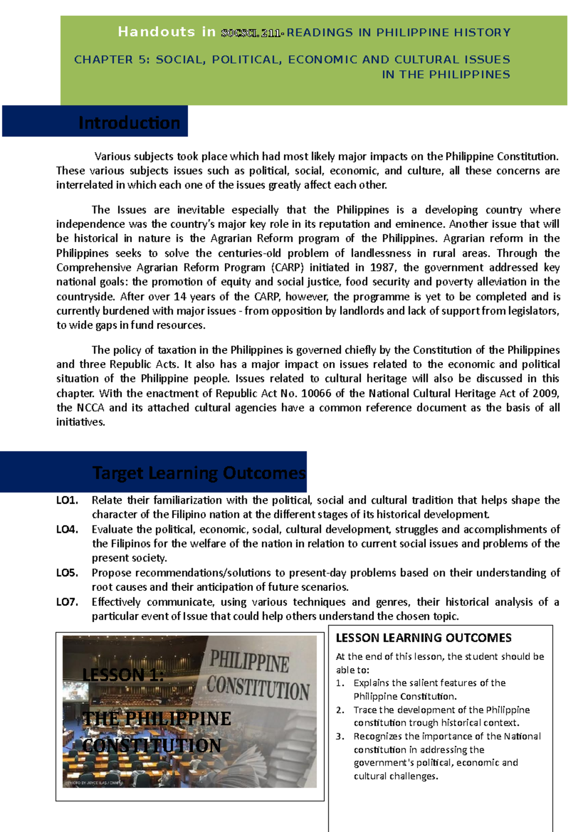 Chap 5 Preambleof philippines - 1 Various subjects took place which had ...