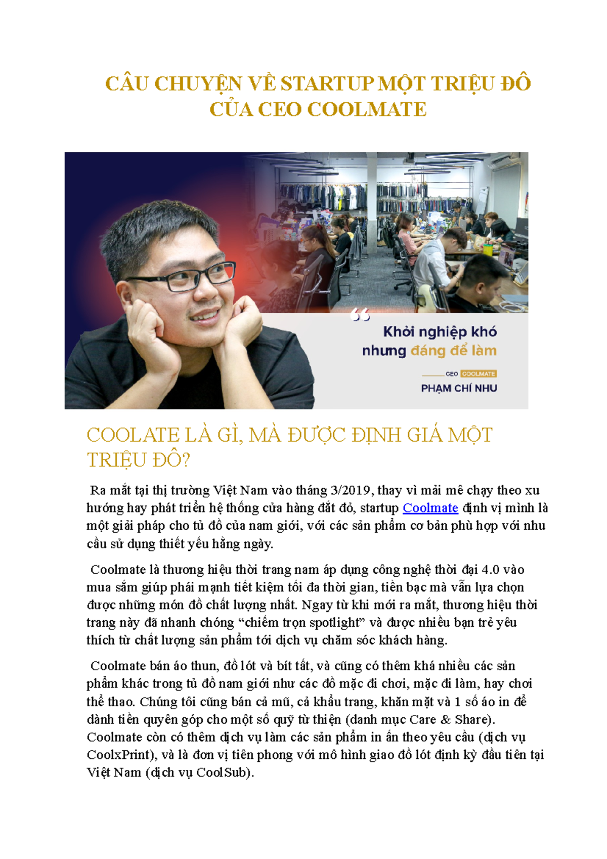 BÀI HỌC KHỞI NGHIỆP- Coolmate - CÂU CHUYỆN VỀ STARTUP MỘT TRIỆU ĐÔ CỦA ...