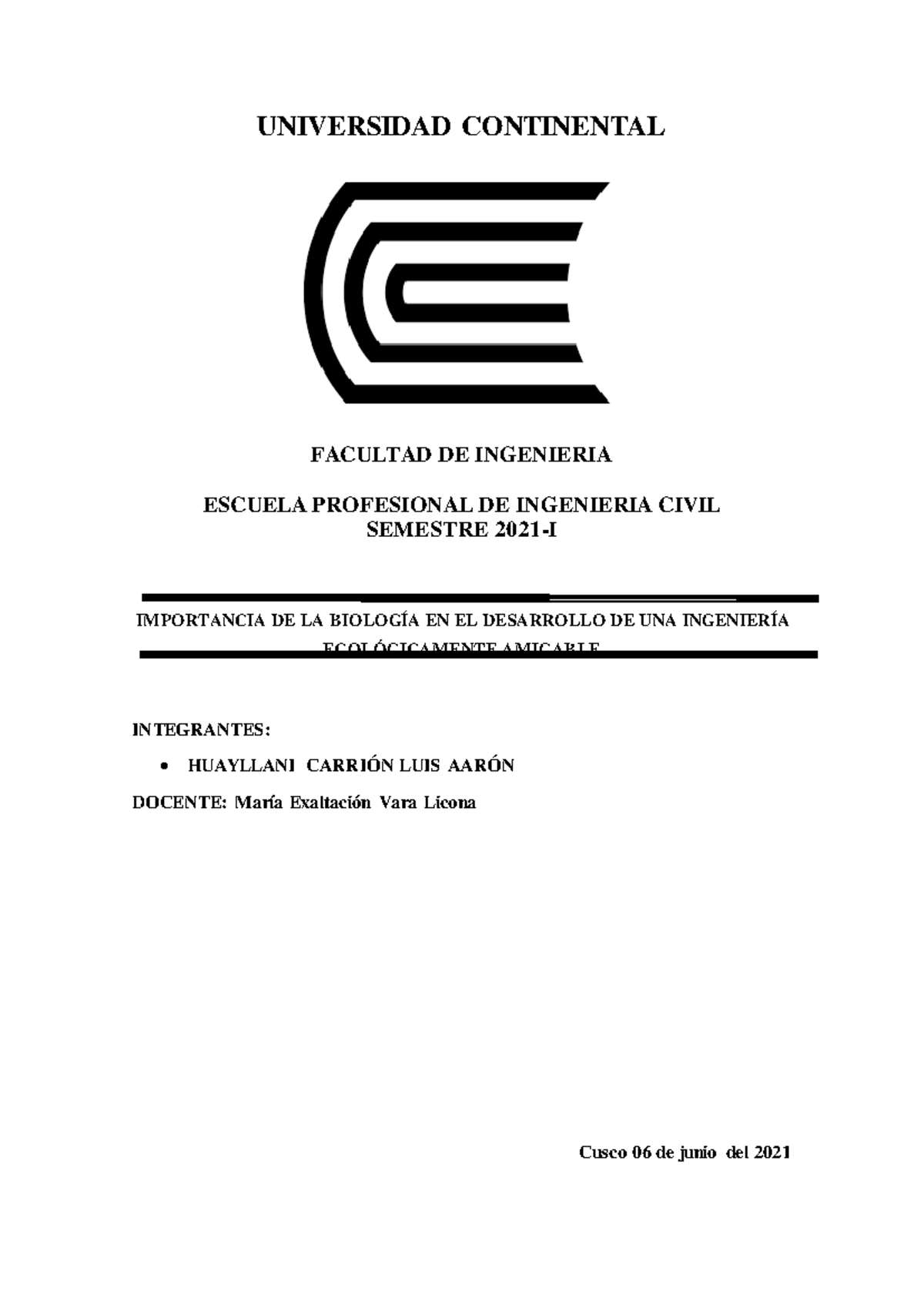 Universidad Continental - UNIVERSIDAD CONTINENTAL FACULTAD DE INGENIERIA ESCUELA PROFESIONAL DE ...
