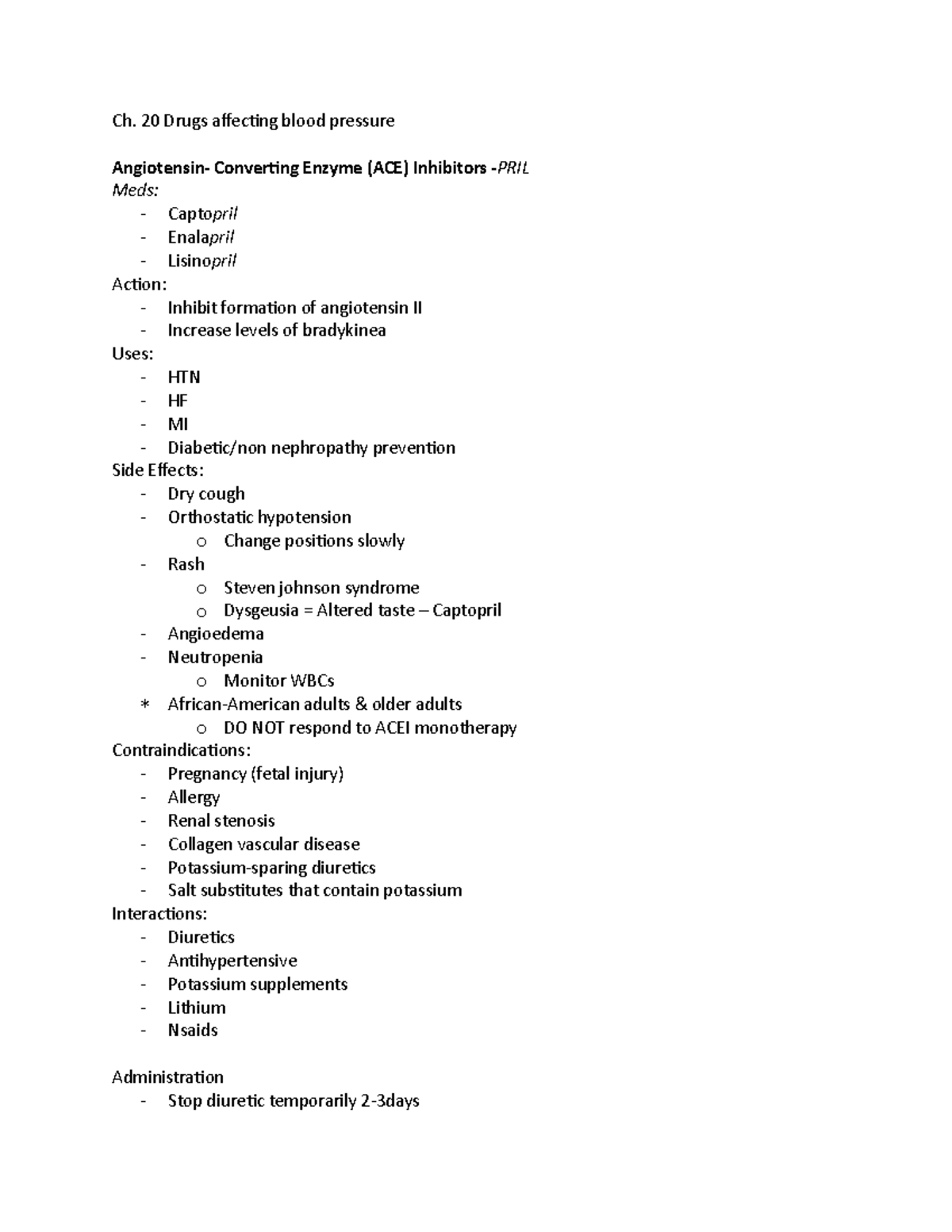 1 Ch. 20 Drugs Affecting. BP - Ch. 20 Drugs affec 0 ng blood pressure ...