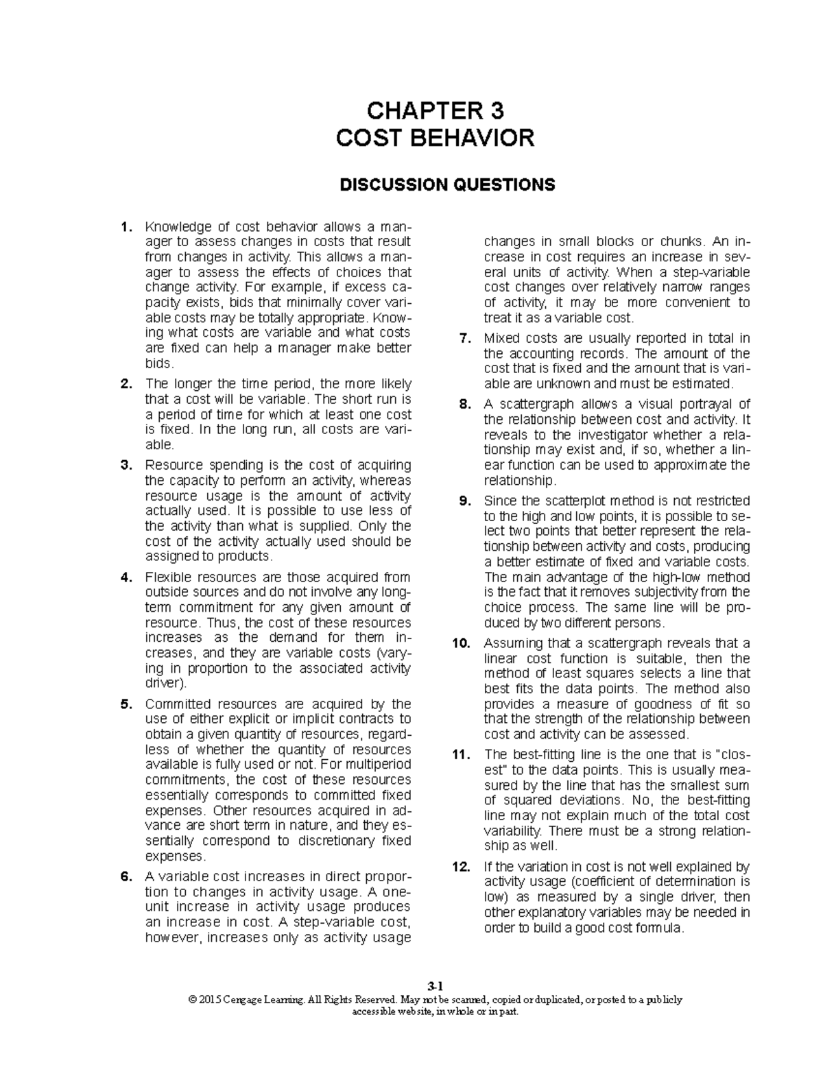 HMCost 3e SM Ch03 - Goodluck - CHAPTER 3 COST BEHAVIOR DISCUSSION ...