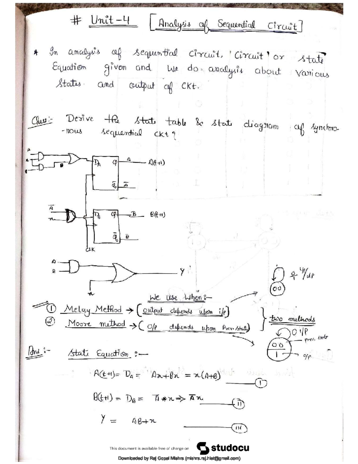 Unit 4 Notes Synchronous Sequential Circuits Unit Analysis Of Sequential In Analysis Of