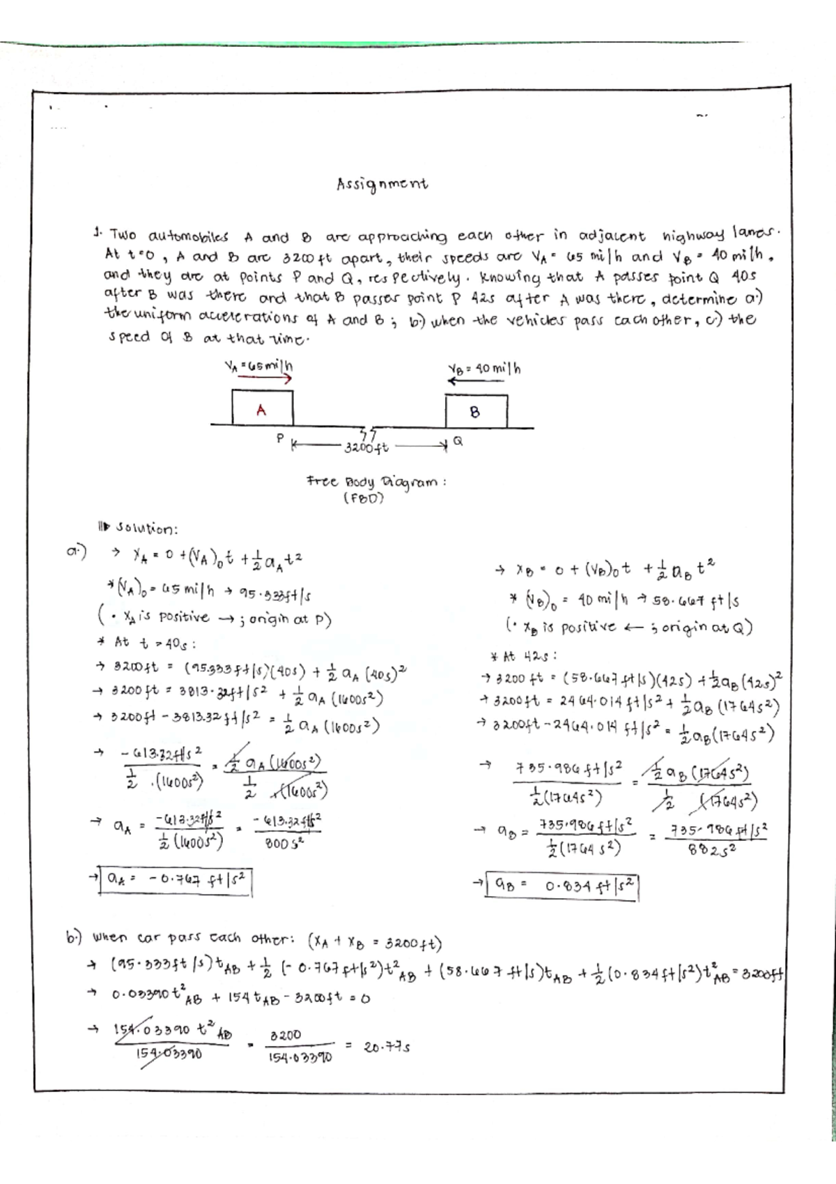 Dynamics AS#1 - worded problem - Mechanical Engineering - NVSU - Studocu
