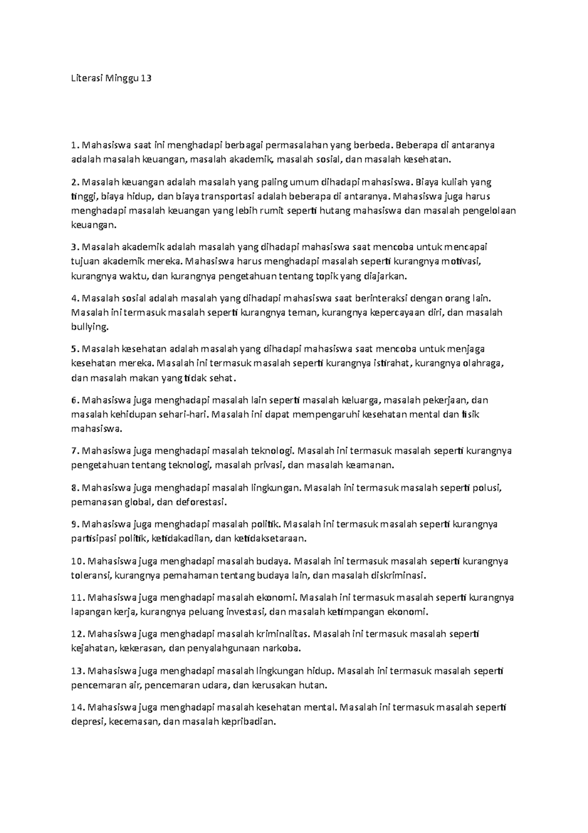 Literasi Minggu 13 - project - Literasi Minggu 13 Mahasiswa saat ini menghadapi berbagai - Studocu