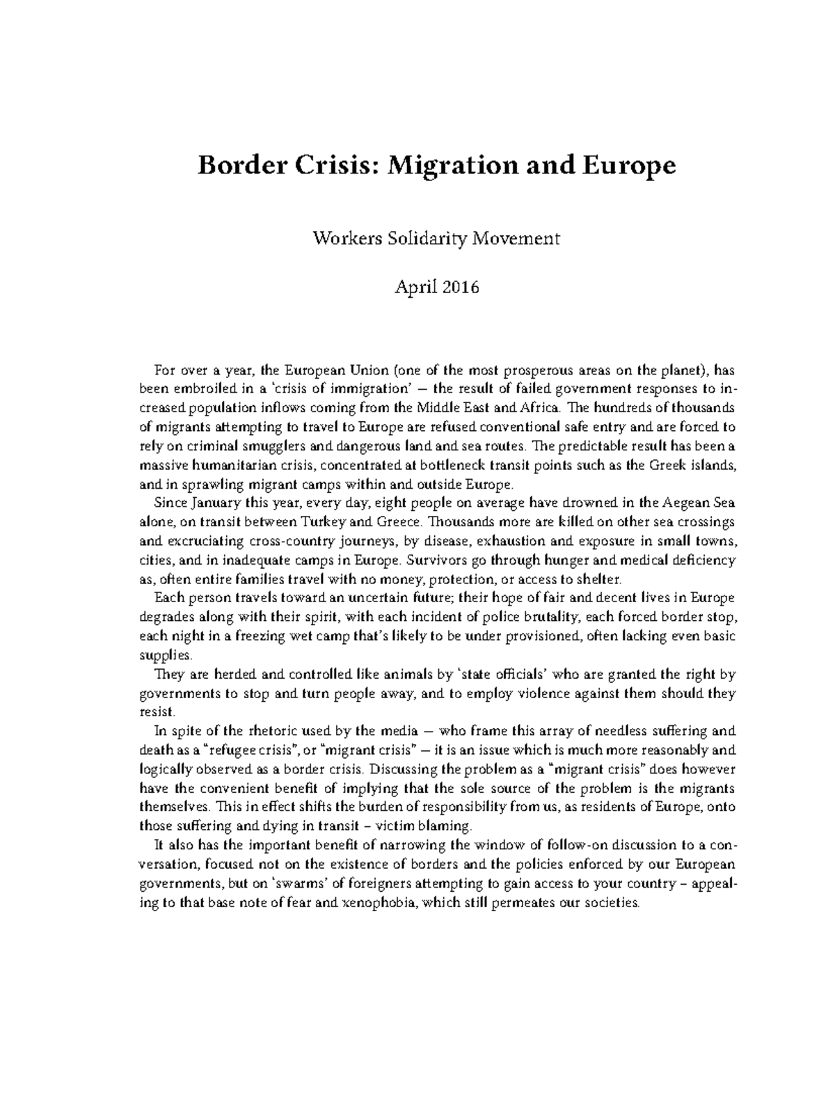 Workers solidarity movement border crisis migration and europe - Border ...